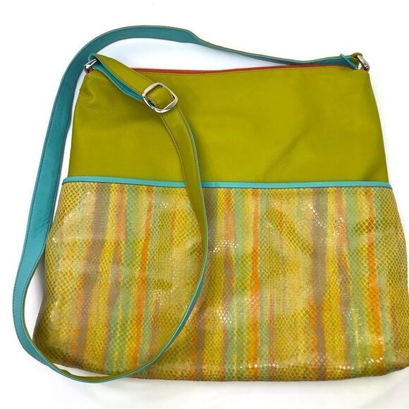 Ili New York | Bags | Ili New York Green Faux Colorfulsnakeskin Stripe ...